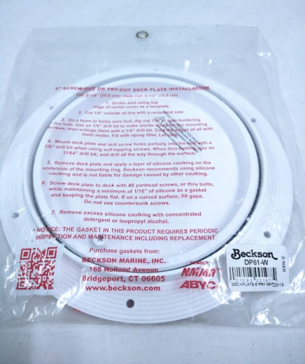 Beckson DP61-W, Screw Out & Pry Out Deck Plate 6'' - Max Marine Outlet