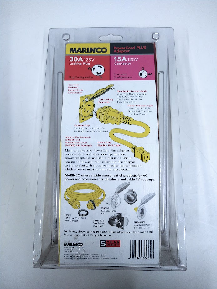 Marinco 105SPP, PowerCord Plus Adapter 125V - Max Marine Outlet