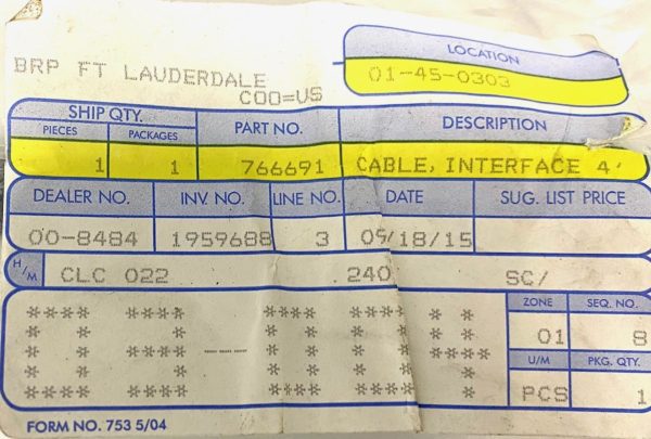 -NEW- Evinrude 764946 / 766691 , E-TEC Interface Cable , 4' ICON ...