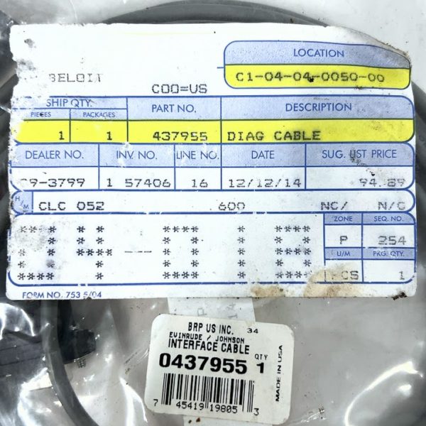 OMC Evinrude Johnson 0437955, Interface / Diagnostic Cable - Max Marine ...
