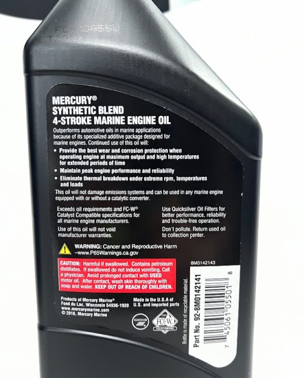 -NEW- Mercury 92-8M0142141, 4 Stroke 10W-30 Marine Oil Synthetic Blend ...