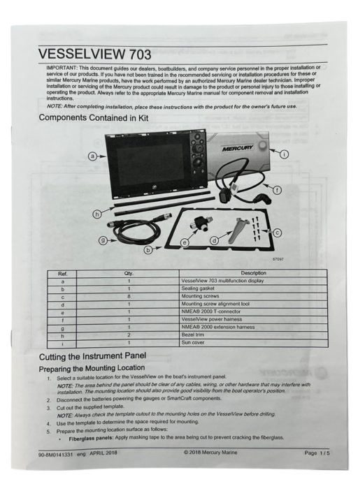 Mercury Vessel View 703 Kit w/ Sun Cover, 8M6005022, NEW, OEM - Max ...