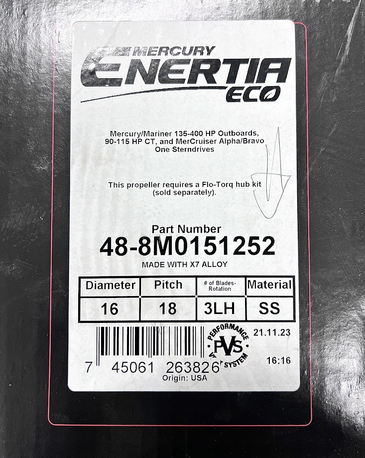 -NEW- Mercury 3 x 16 x 18 LH, Enertia Eco Propeller, 48-8M0151252 - Max ...