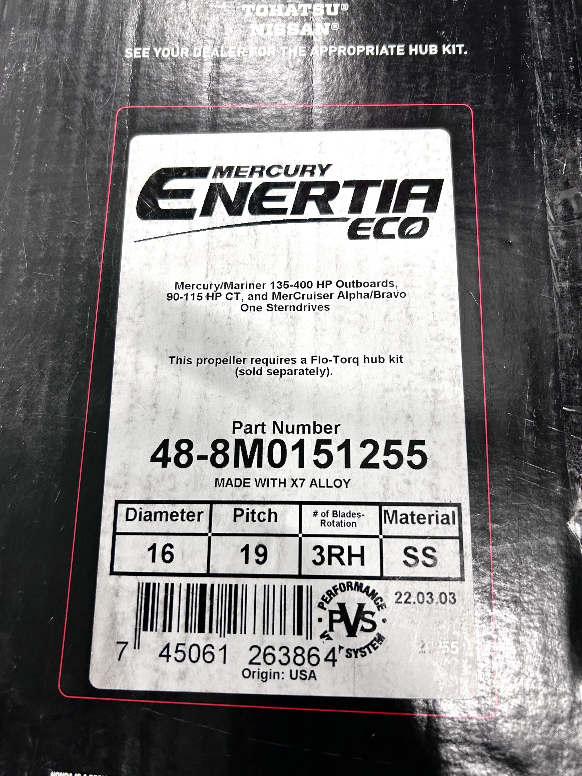 -NEW- Mercury 3 x 16 x 19, Enertia Eco Propeller 48-8M0151255 - RH ...