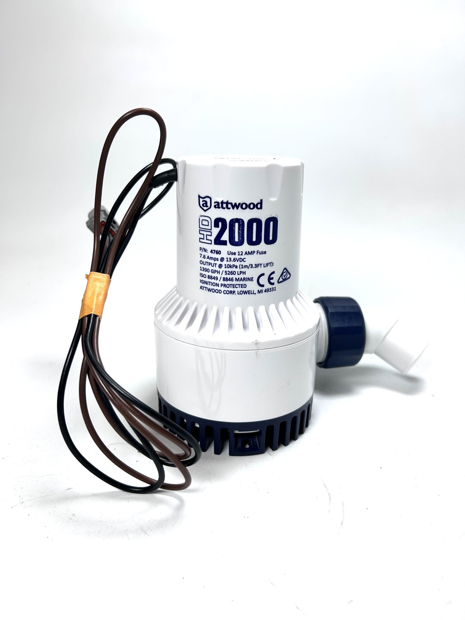 Attwood 4760, HD 2000 Water Pump 1390 GPH 12A - 13.6VDC - Max Marine Outlet