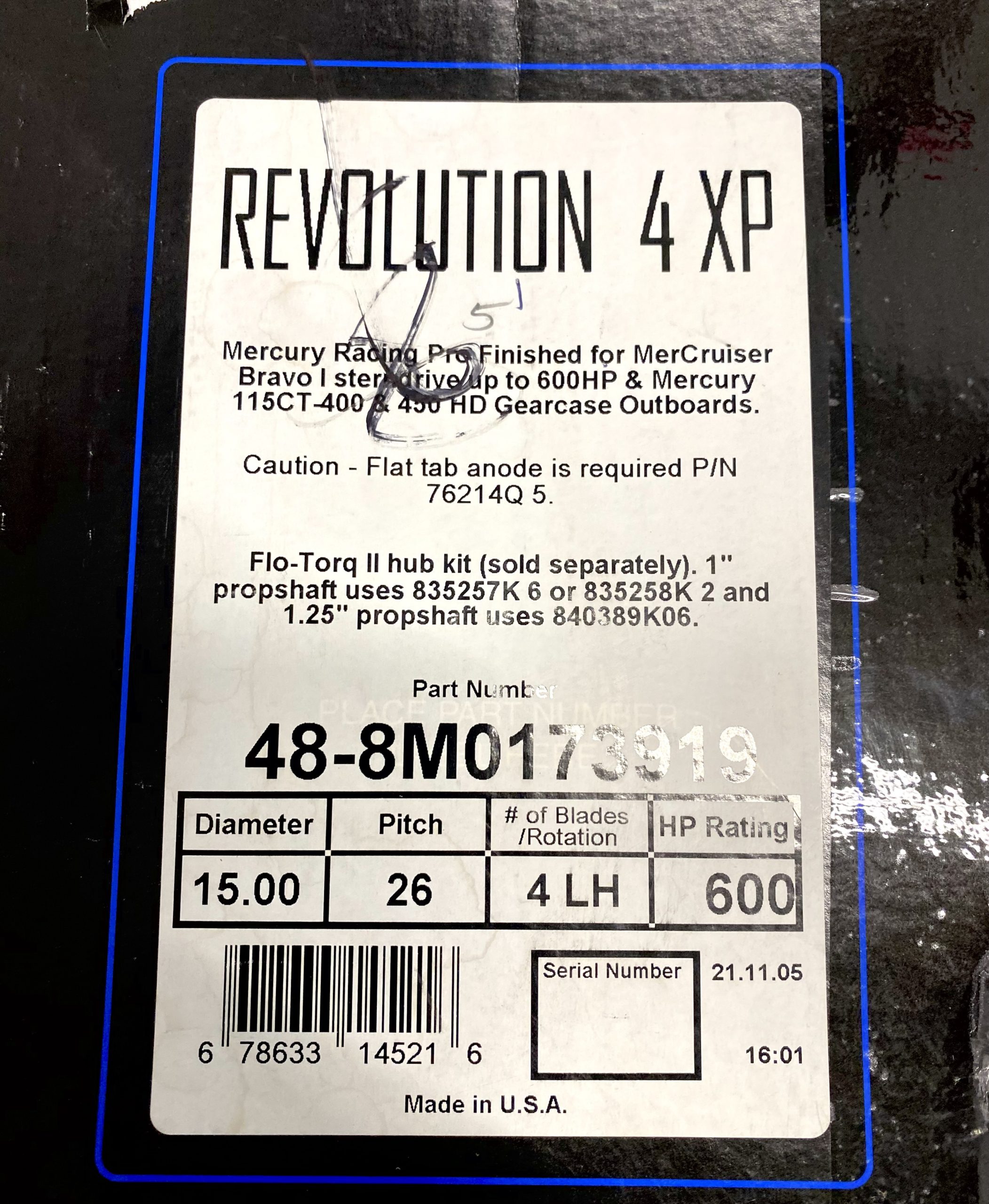 -NEW- Mercury Rev 4 XP, 4 x 15 x 26P, Revolution 4 XP Propeller LH + RH ...