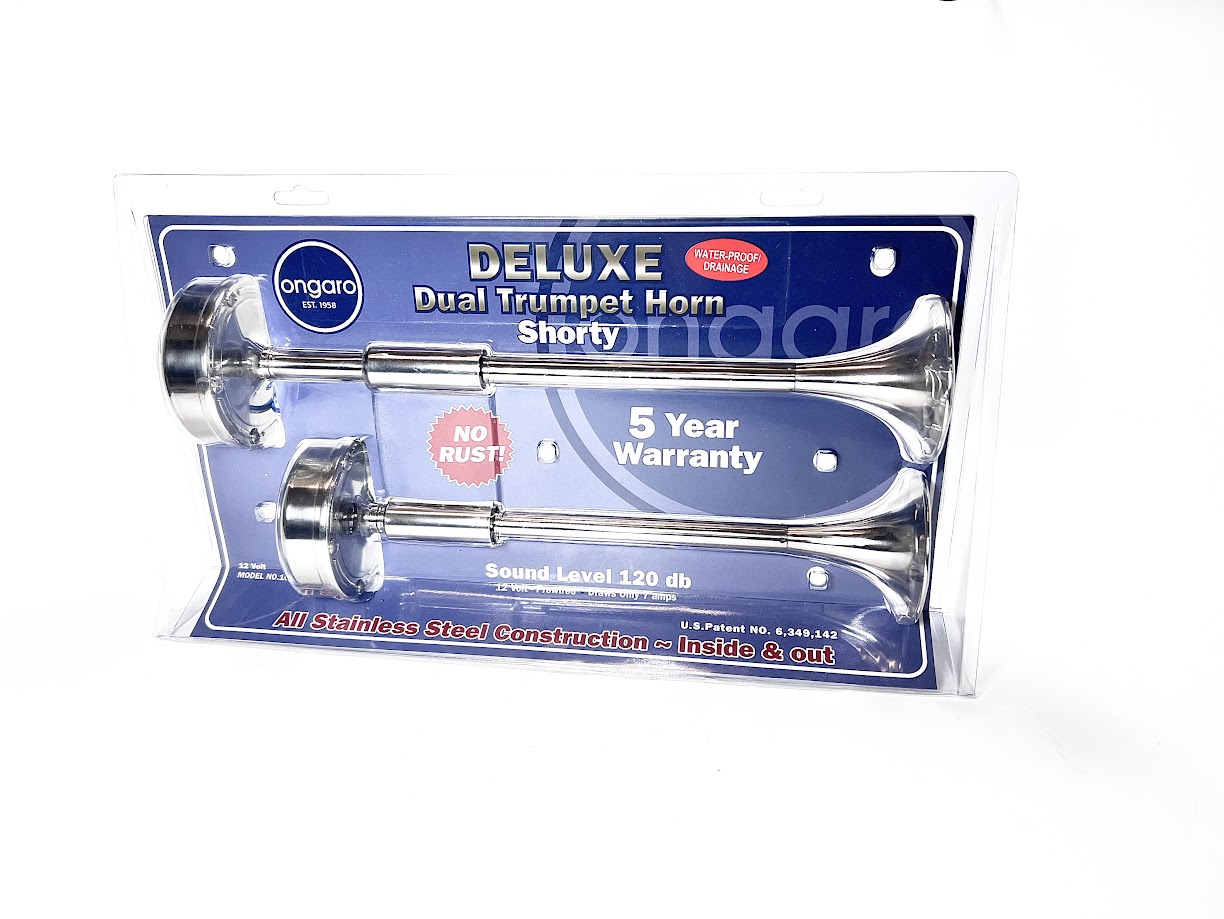 -NEW- Ongaro 10012, Deluxe Dual Trumpet Horn, Shorty, Stainless Steel ...
