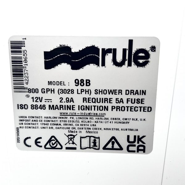 -NEW- Rule 98B, Shower Drain Box, Multi Shower Sump, 800 GPH Pump, 12V ...
