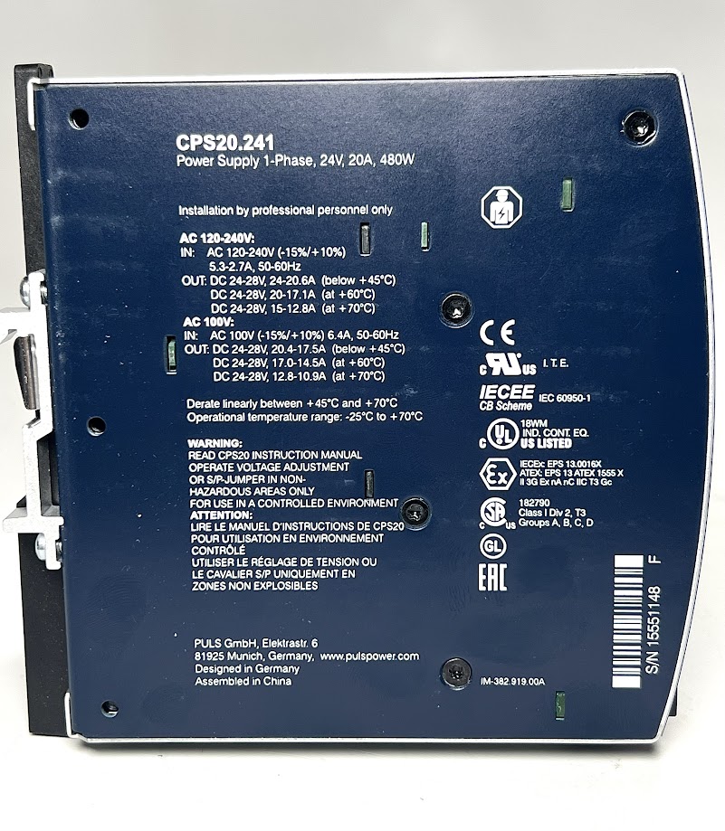 -NEW- Puls Dimension CPS20-241, Power Supply, 1 Phase, 24V, 20A, 480W ...