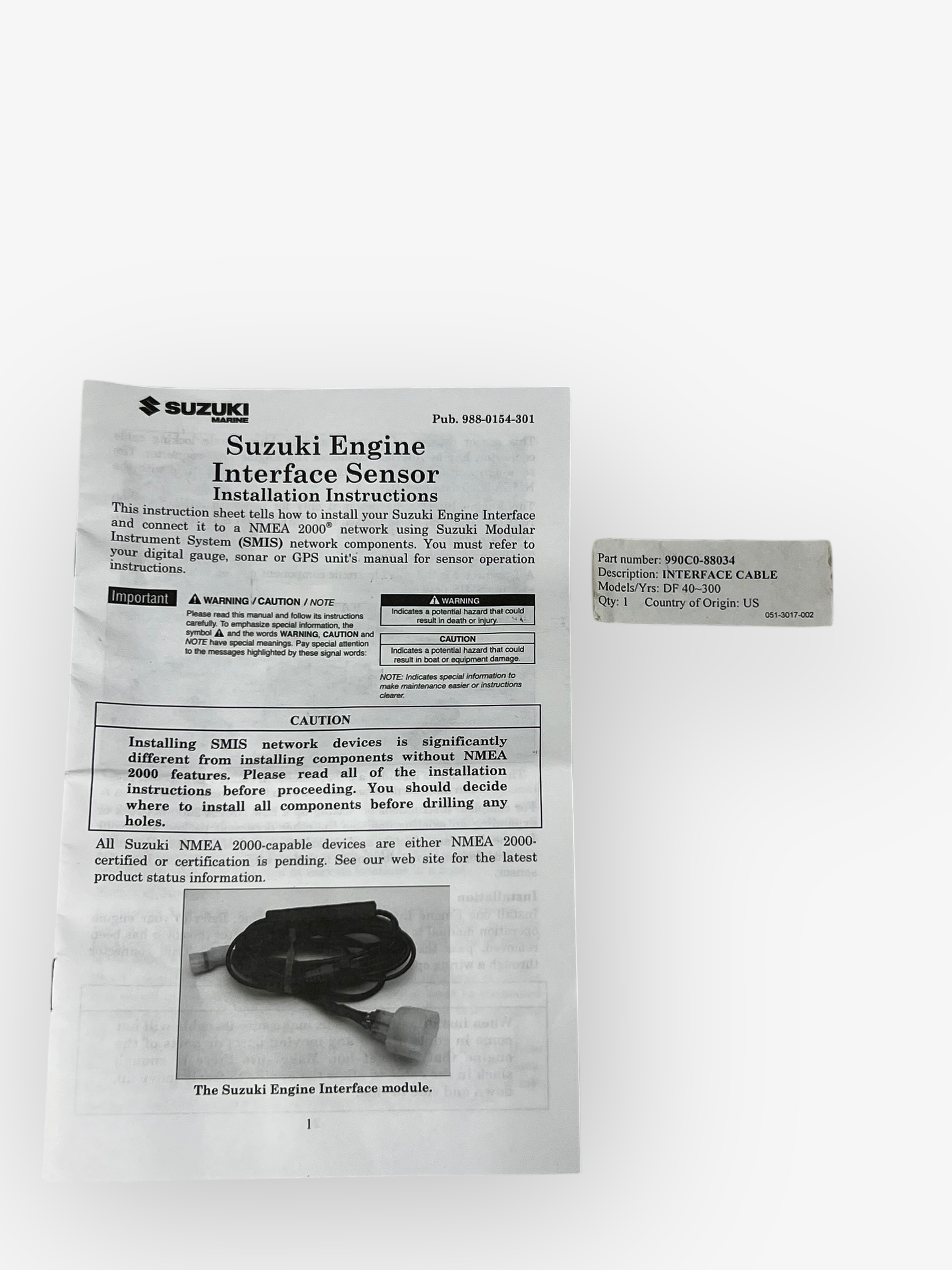 Suzuki 990C0-88011, Engine Interface Cable, DF 40-300, NEW, Software ...