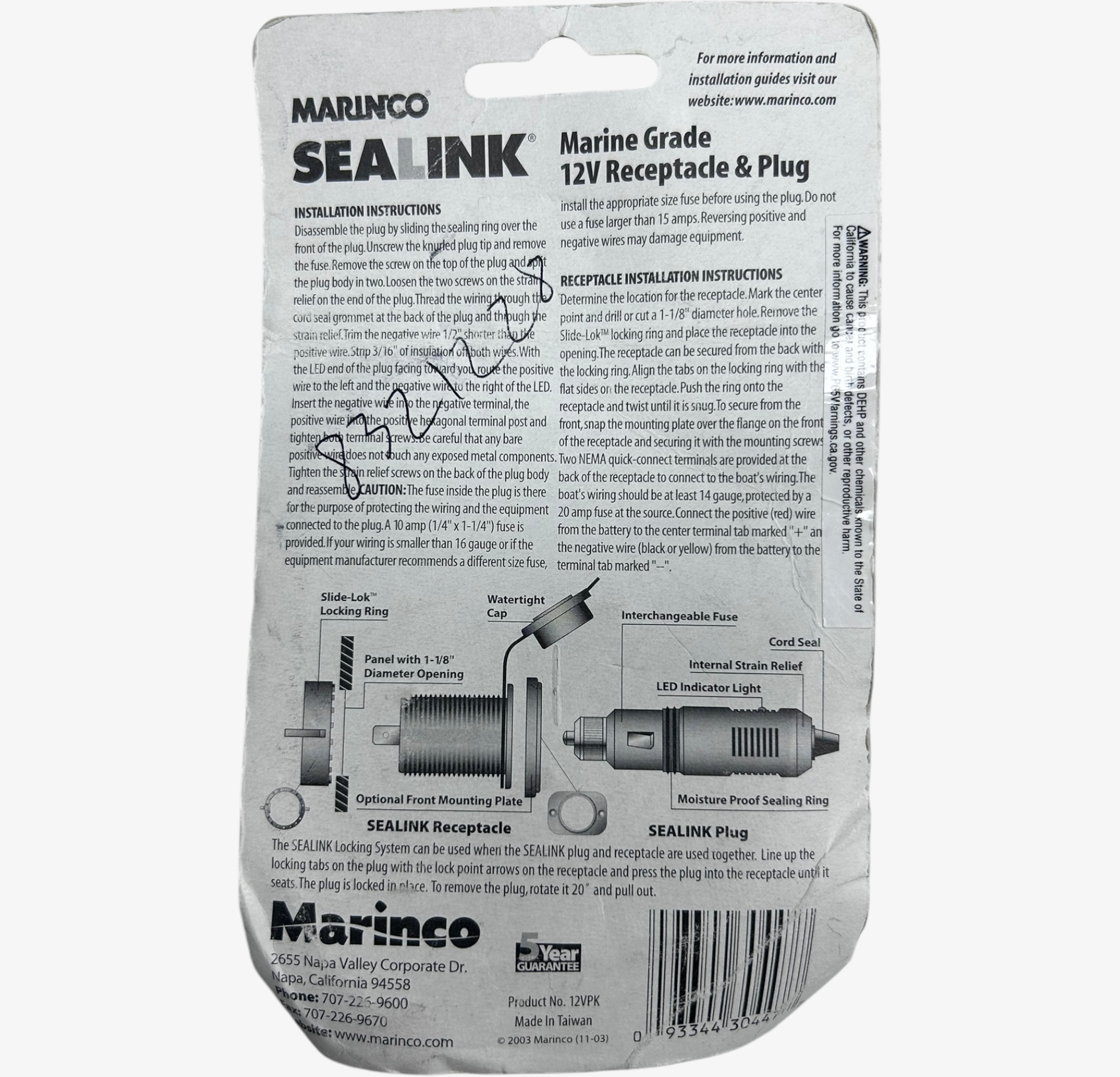 Marinco 12VPK, Sealink Marine Grade 12V Receptacle & Plug - Max Marine ...