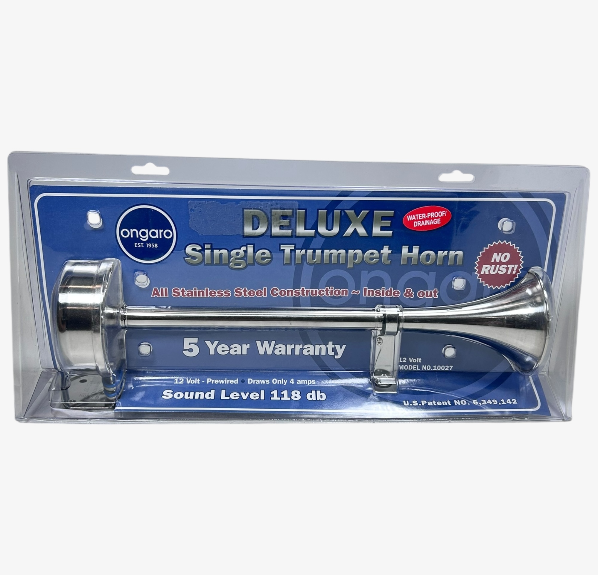Ongaro 100027, Deluxe Stainless Steel Single Trumpet Horn 118db - 12V ...