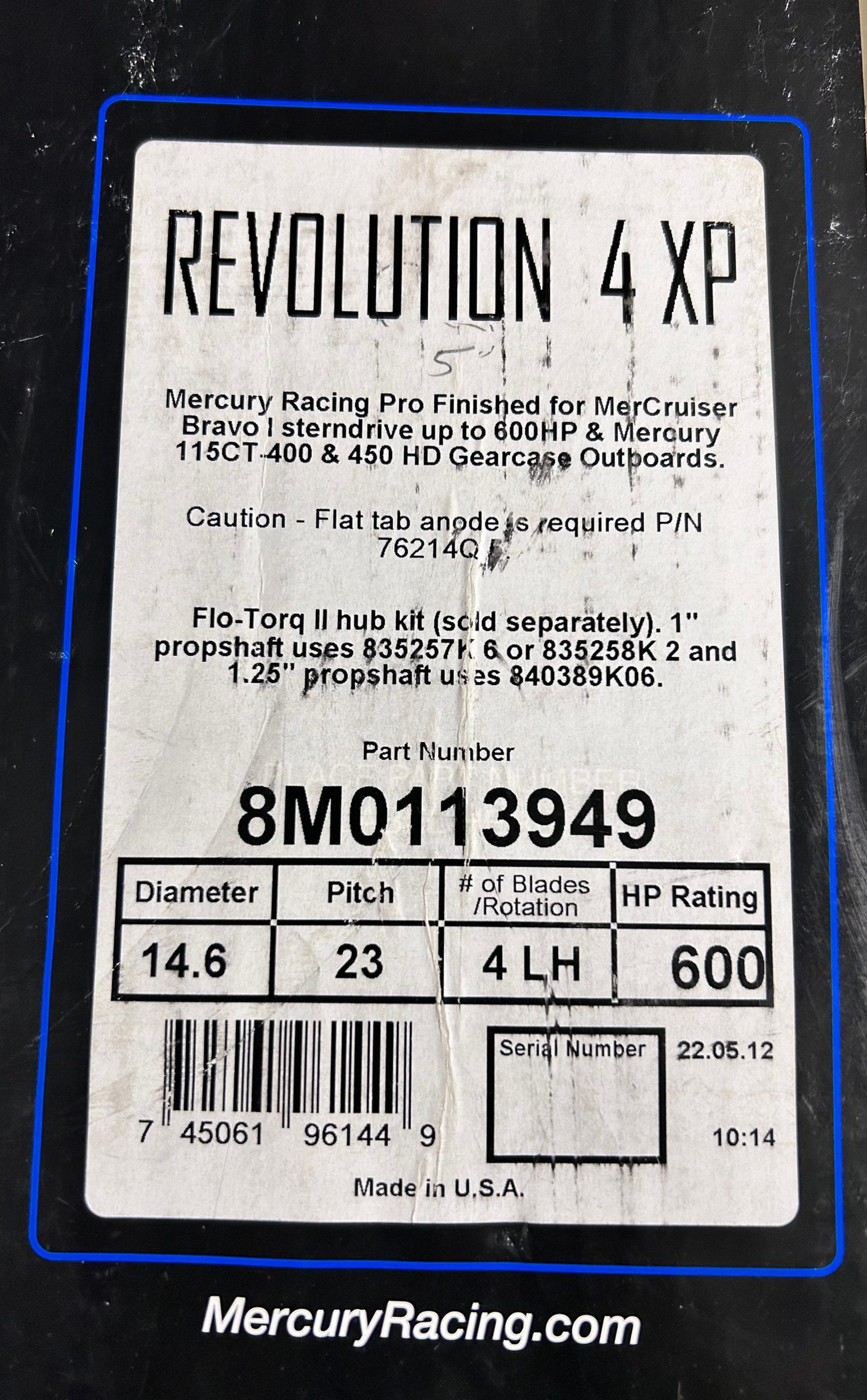 Mercury Rev 4 XP, 4 x 14.6 x 23 , Revolution 4 XP Pro Finish Propeller ...