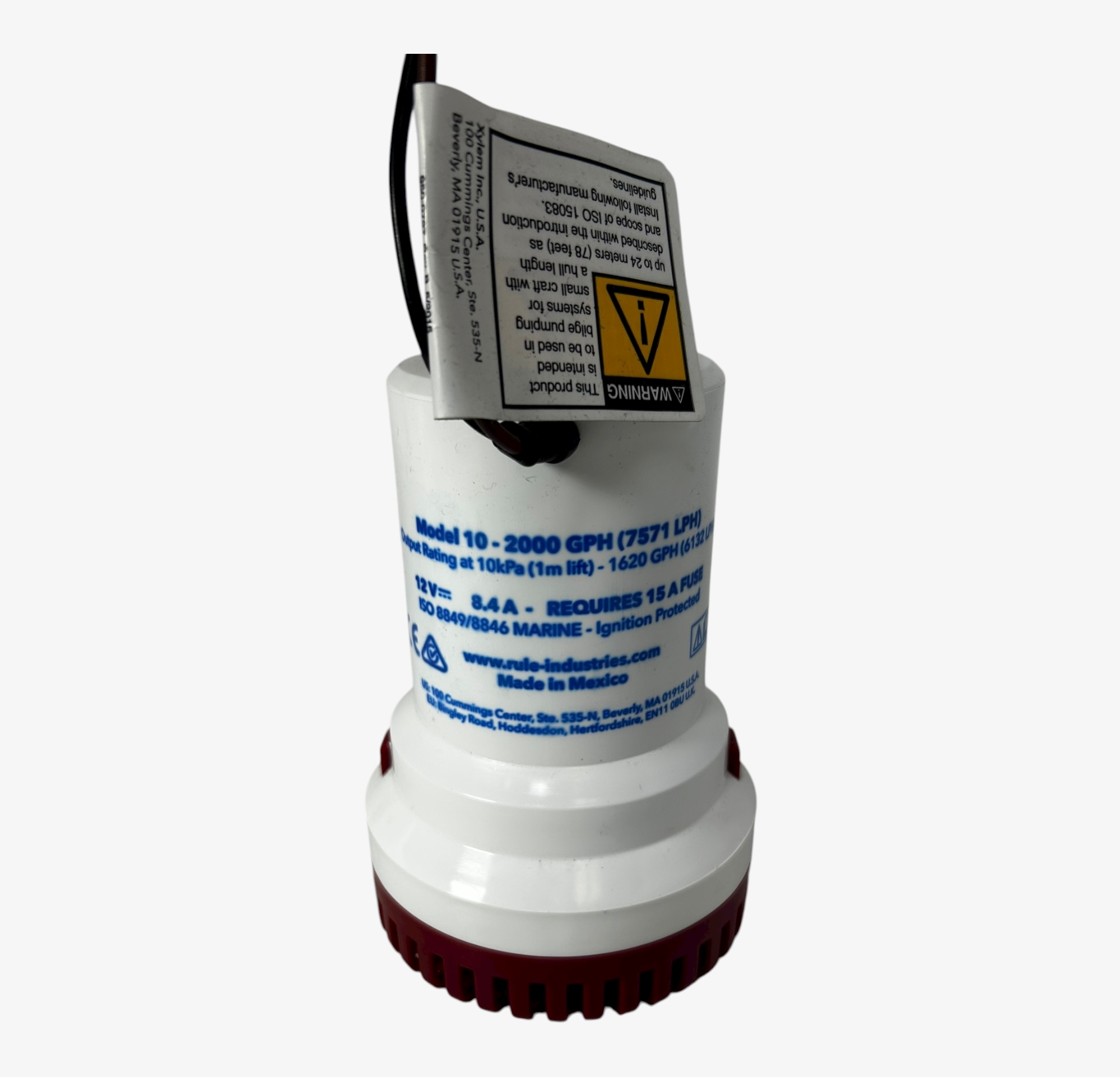 Rule M-1124, Marine Bilge Pump 2000 GPH , Model 10 - 12V - Max Marine ...