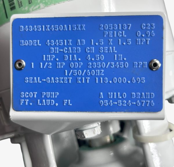 Scot Pump 48451X-AB, Marine Duty Centrifugal Pump 1.5HP 1/50/60Hz, 2850 ...