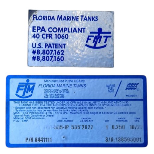 Florida Marine Tanks FMT-535-IP, 535 Gallon Aluminum Fuel Tank .25 ...