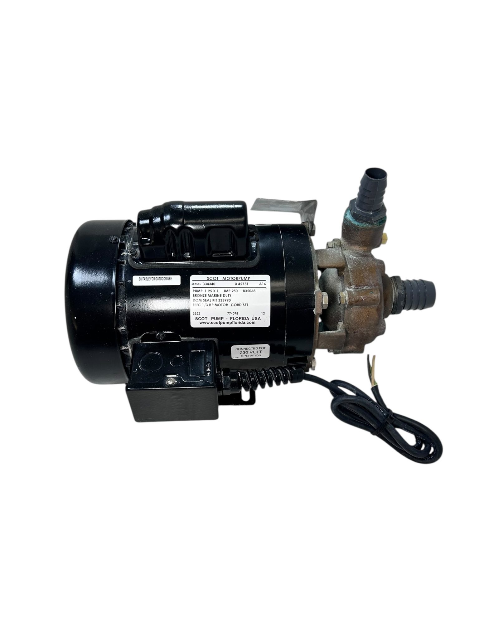 Scot Pump / Dometic B35068, Marine Duty Pump Motor 1/3 HP 230V 50/60Hz ...