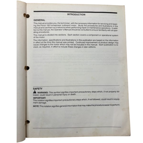 Force Outboards OB4643, 150 HP. 1989 Thru 1991 A Models Service Manual ...