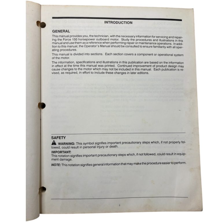 Force Outboards OB4643, 150 HP. 1989 Thru 1991 A Models Service Manual ...
