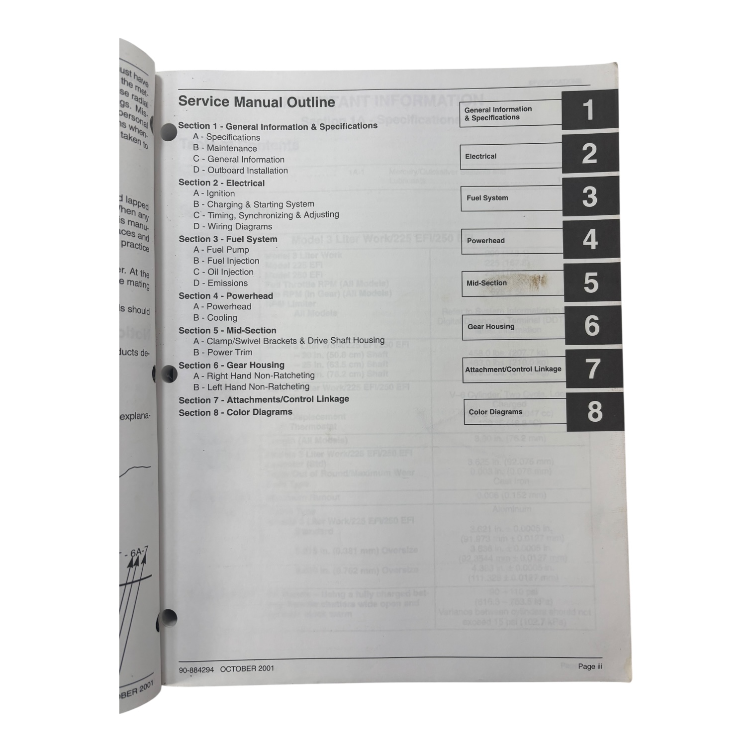 Mercury 90-884294, 225/250 3.0L Work EFI Service Manual (2001) - Max ...