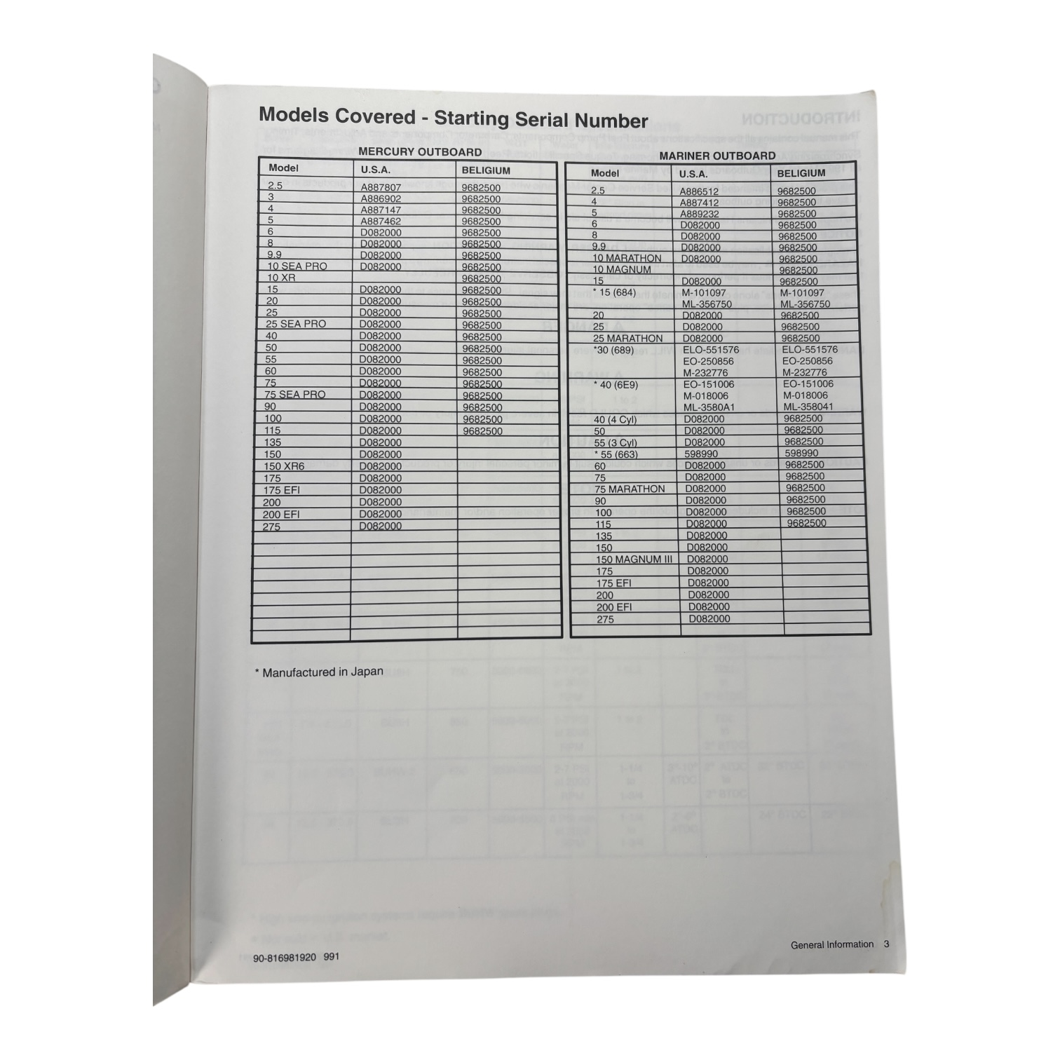 Mercury Mariner Outboards 90-816981920, Technicians Handbook Model Year ...