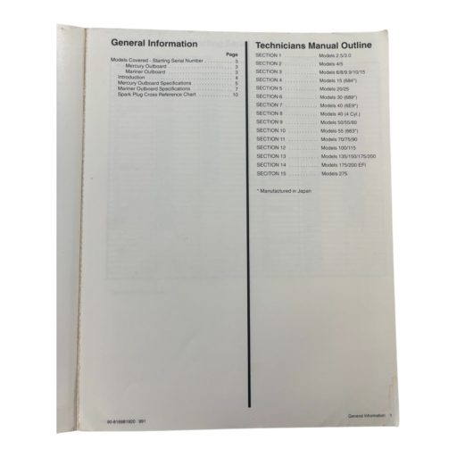Mercury Mariner Outboards 90-816981920, Technicians Handbook Model Year ...