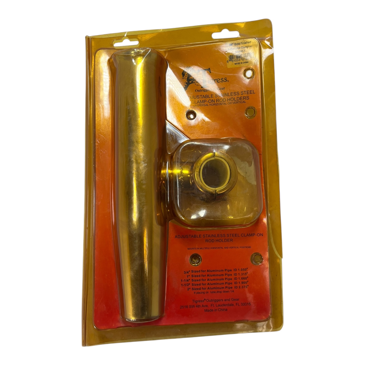 Tigress Gold Clamp On SS Rod Holder 3/4" FOR 1.050" ID Alum. Pipe (See ...