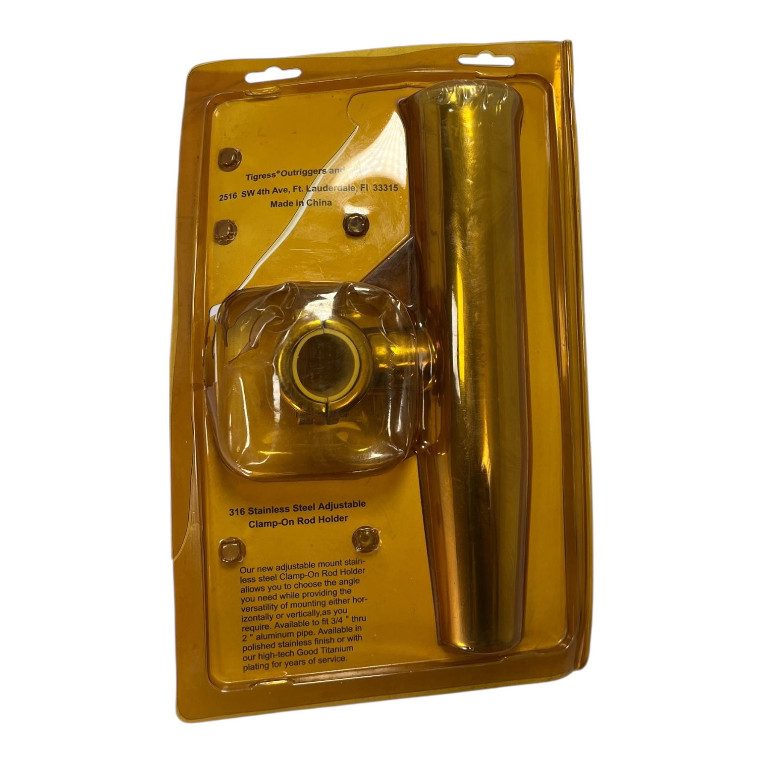 Tigress Gold Clamp On SS Rod Holder 3/4" FOR 1.050" ID Alum. Pipe (See ...