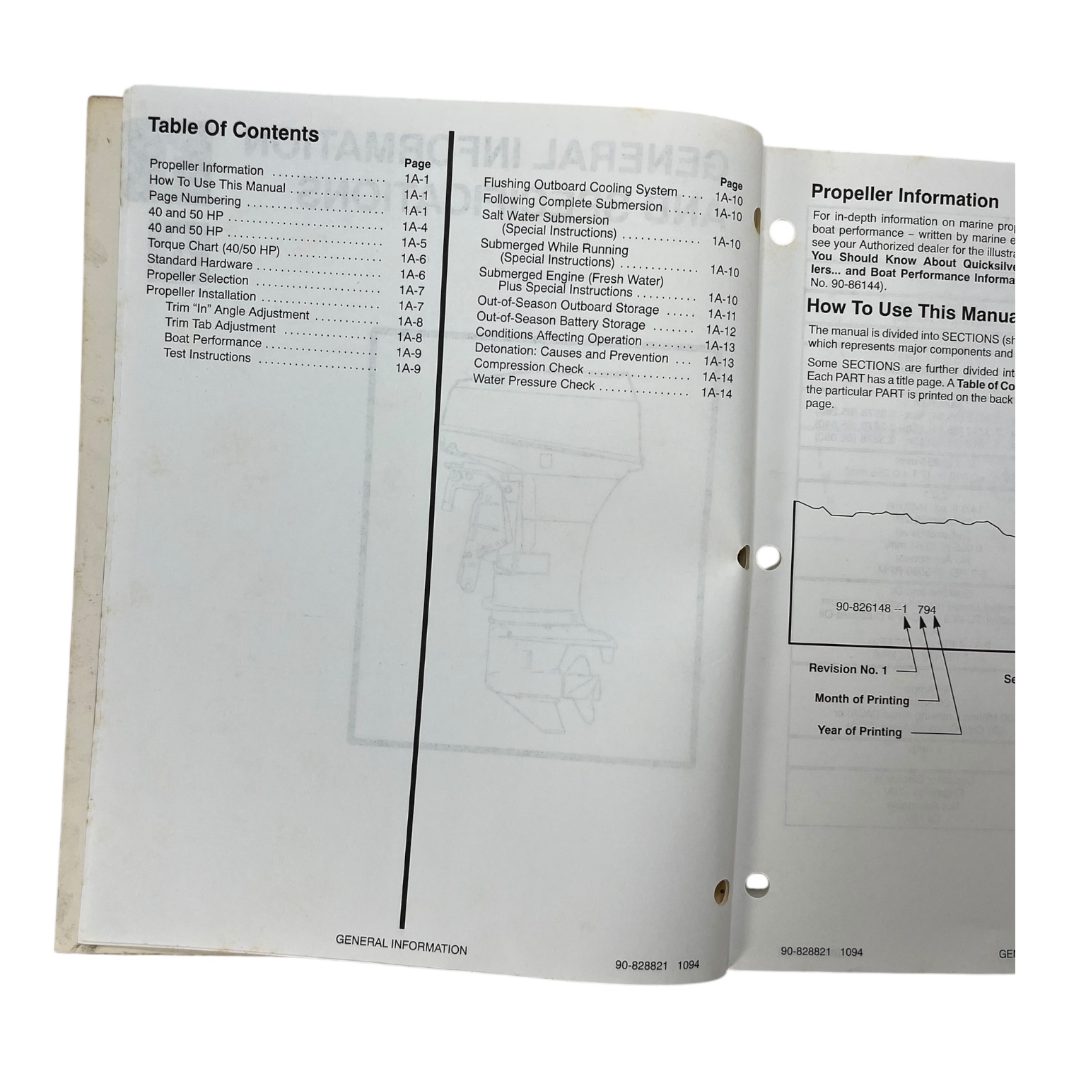 Force Outboards 90-828821 1094, Service Manual Models Force 1995 40/50 ...