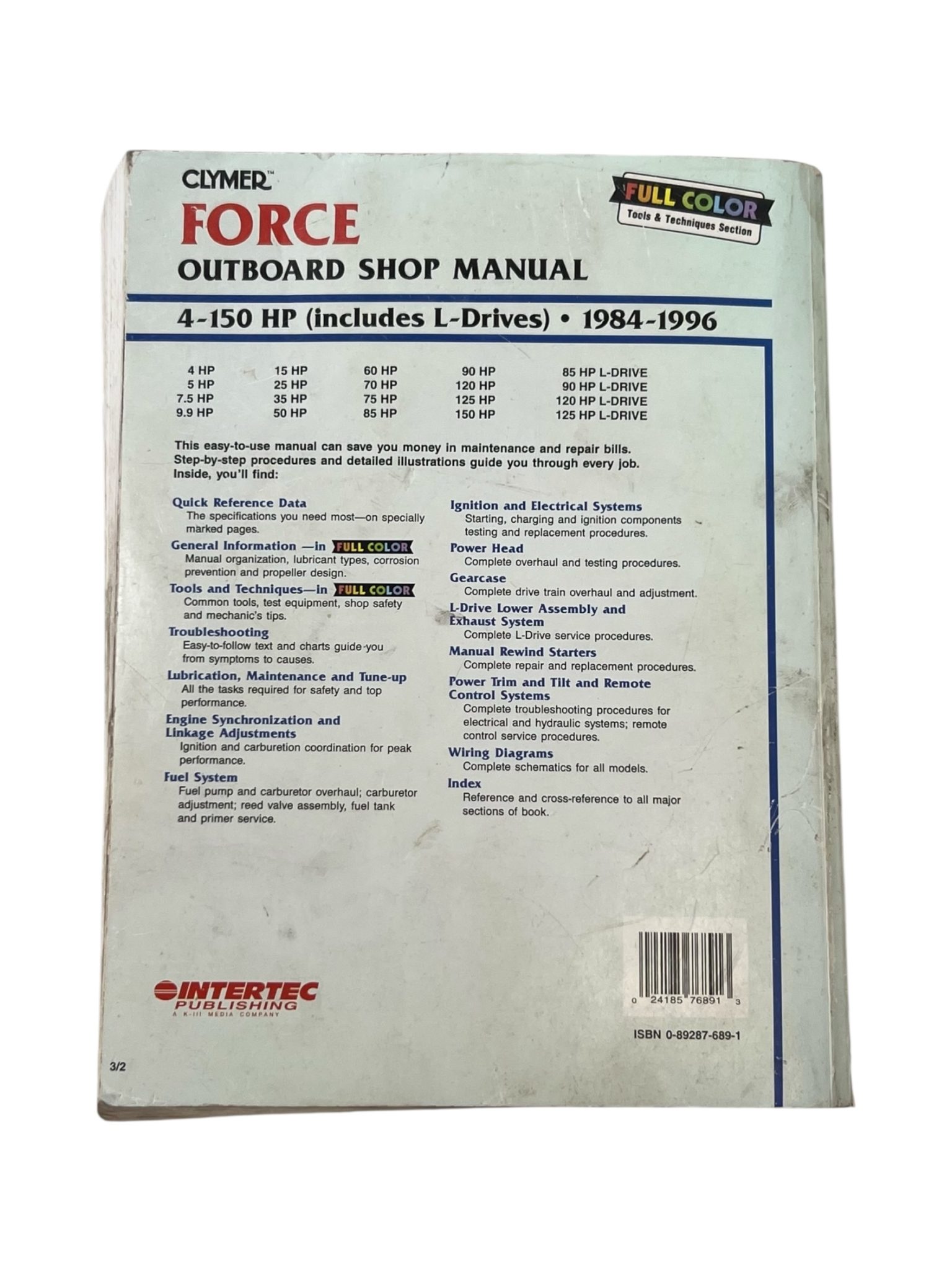 Force Outboards B751, Outboard Shop Manual, 4 HP - 150 HP, 1984 - 1996 ...