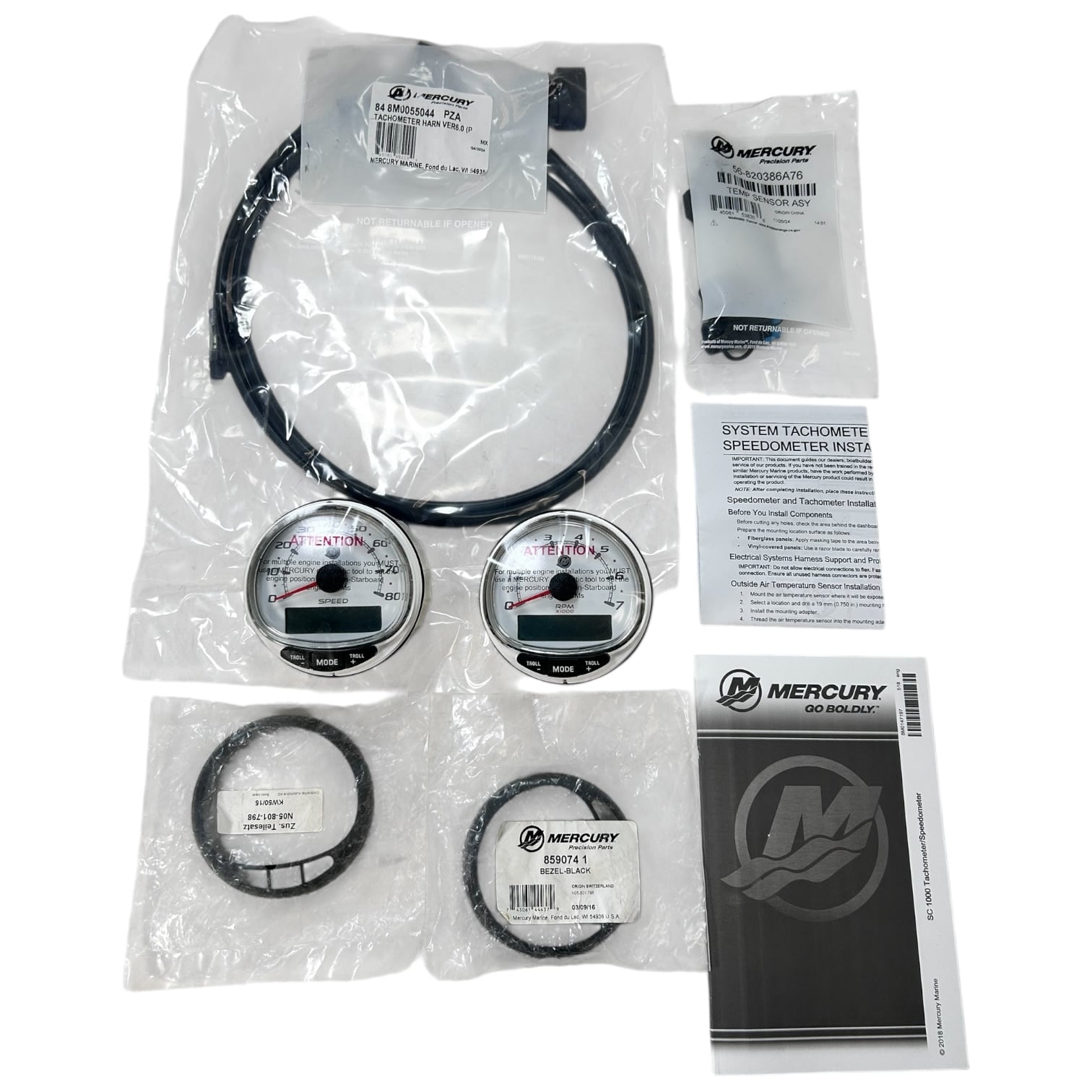 Mercury Marine 79-8M0185891, SC1000 Speedometer & Tachometer Gauge Kit ...